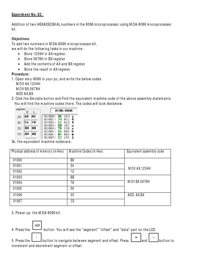 Adding Hexadecimal in 8086 Assembly | PDF | Assembly Language ...
