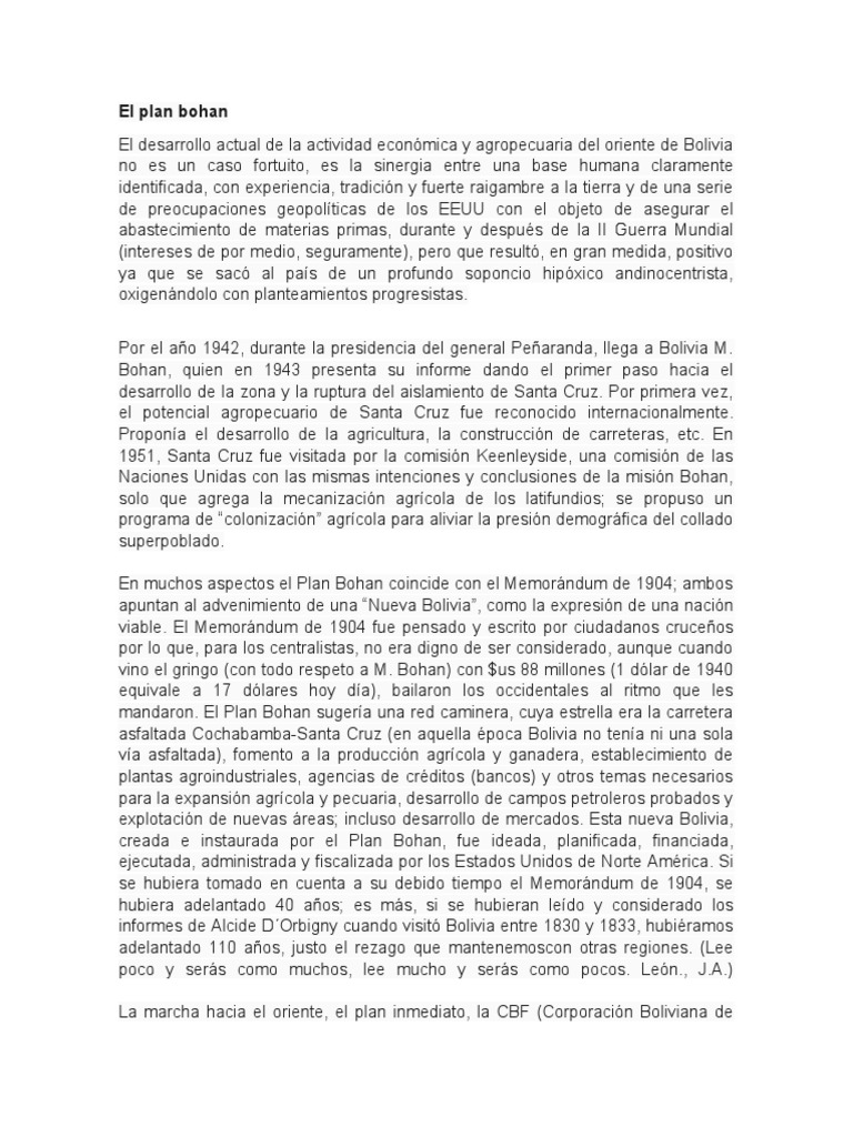 El Plan Bohan | PDF | Bolivia | Agricultura