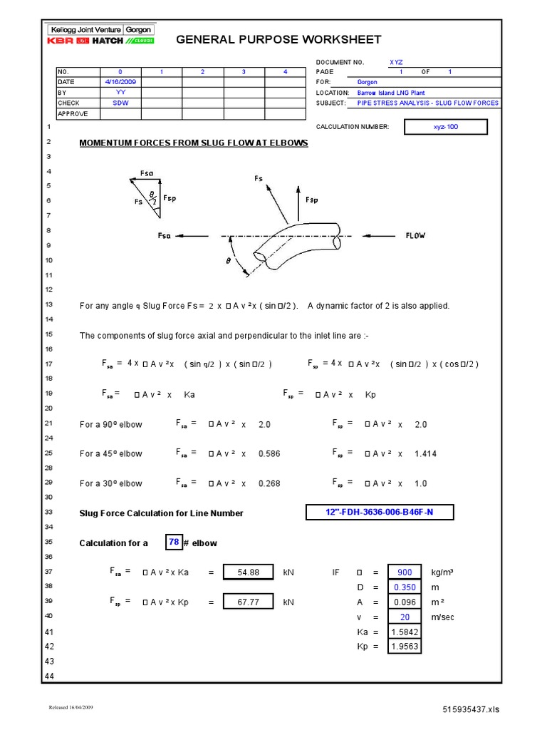 Slug Loads Calc Sheet | PDF | Classical Mechanics | Gases