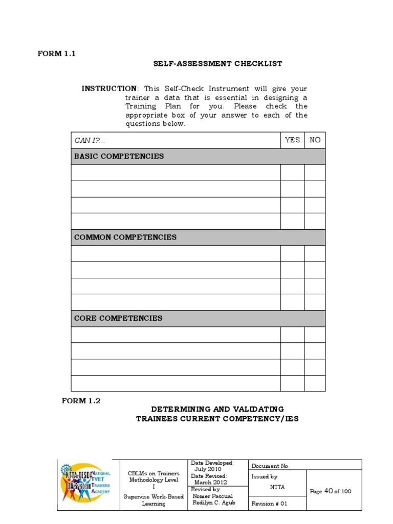 Self Assessment Checklist Form | PDF