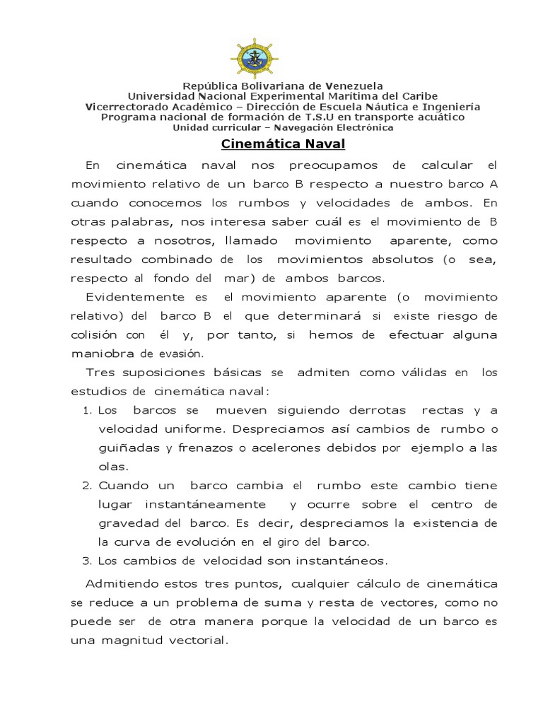 Cinemática Naval | PDF | Velocidad | Vector Euclidiano