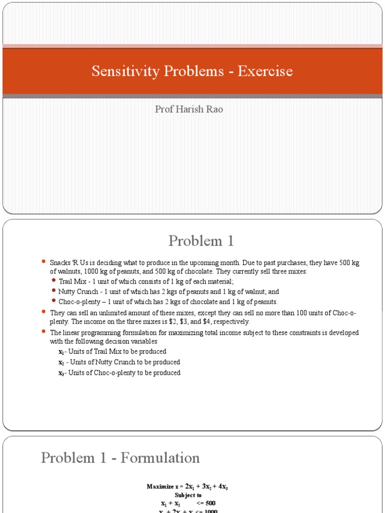 Sensitivity Problems - Exercise | PDF | Linear Programming ...