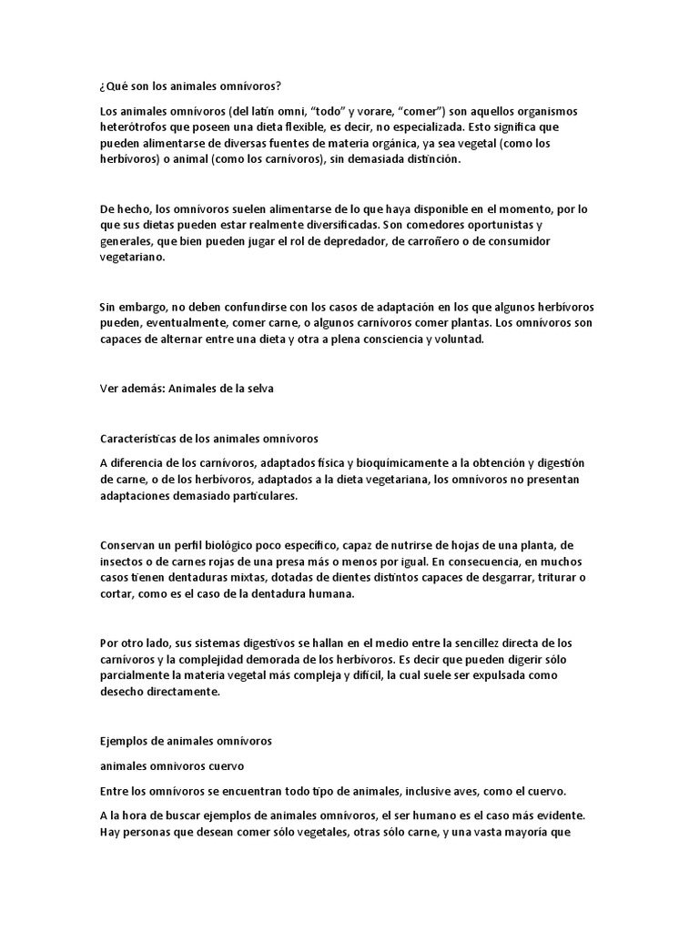 Qué Son Los Animales Omnívoros | PDF | Herbívoro | Carne
