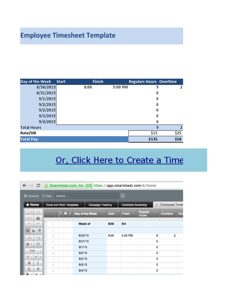Employee Timesheet Template: Or, Click Here To Create A Timesheet in ...