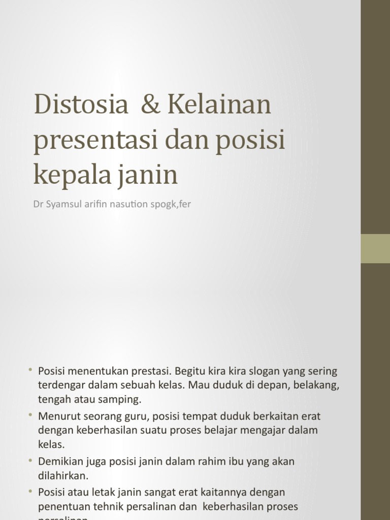 Distosia Persalinan Akibat Kelainan Presentasi dan Posisi Kepala Janin ...