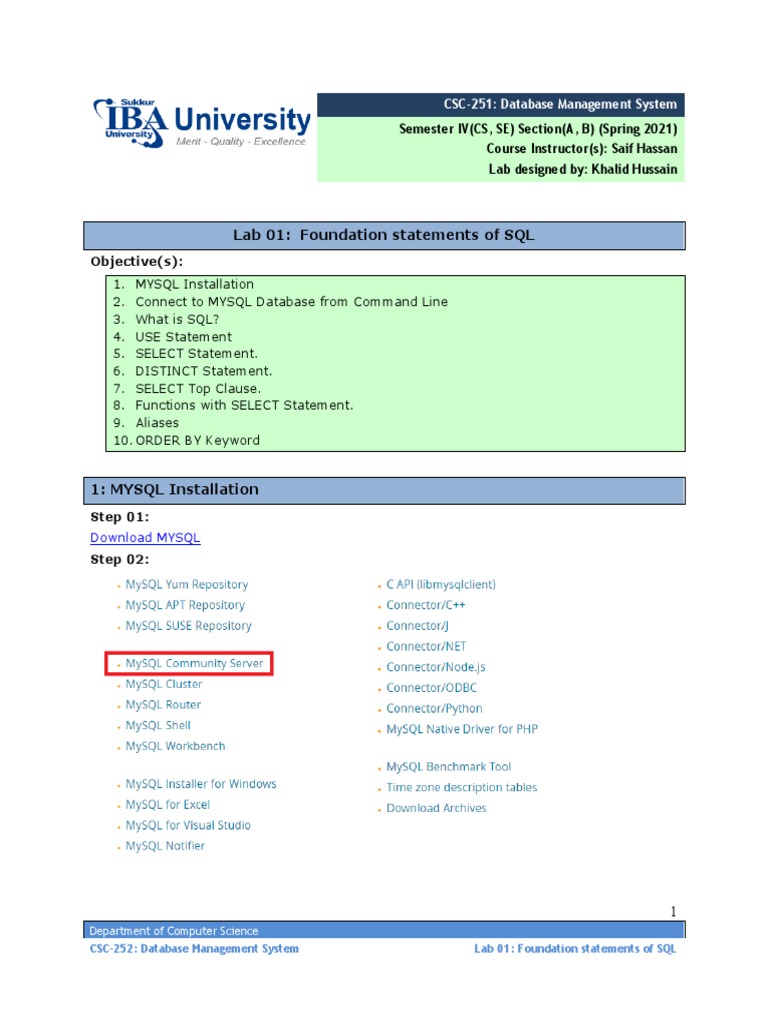 Lab 01: Foundation Statements of SQL | PDF | Sql | Databases
