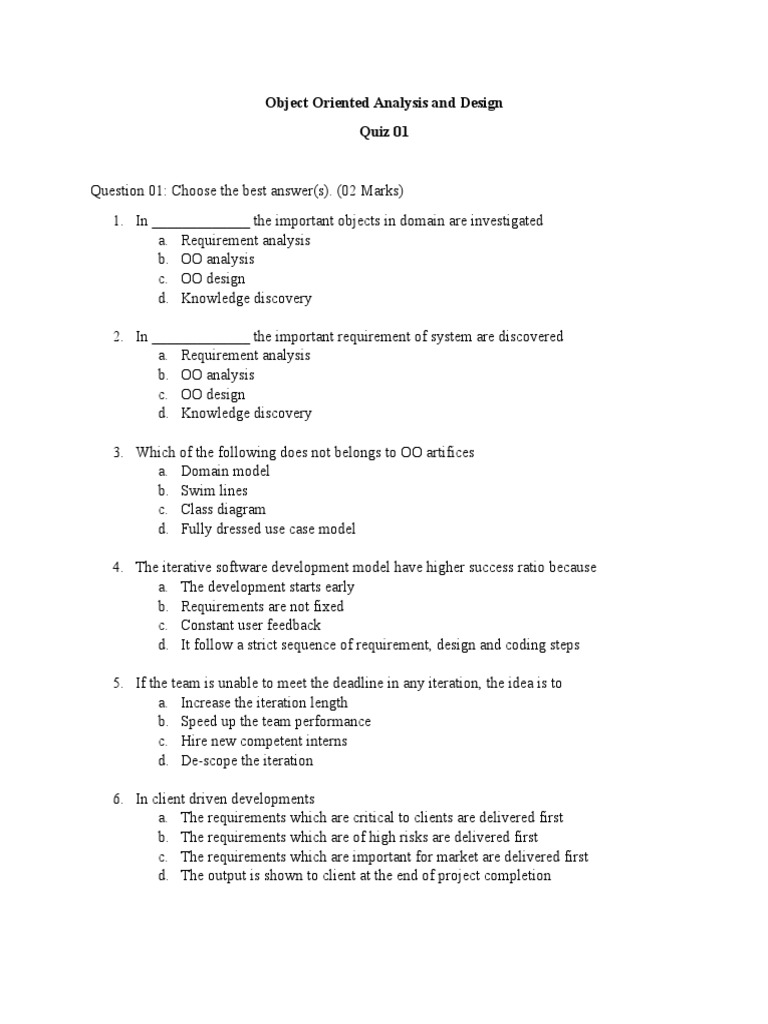 OOAD Quiz 1 | PDF | Use Case | Computer Science