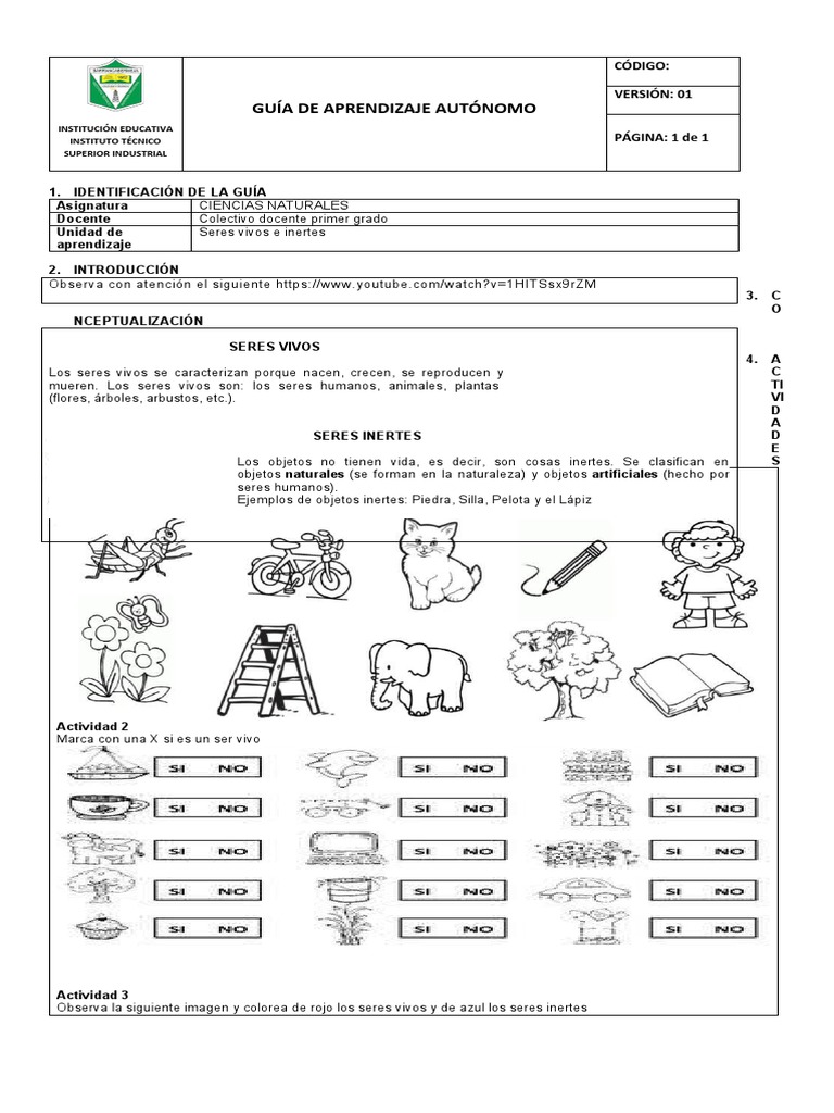 Guía de Ciencias Naturales: Seres Vivos e Inertes | PDF | Aprendizaje ...
