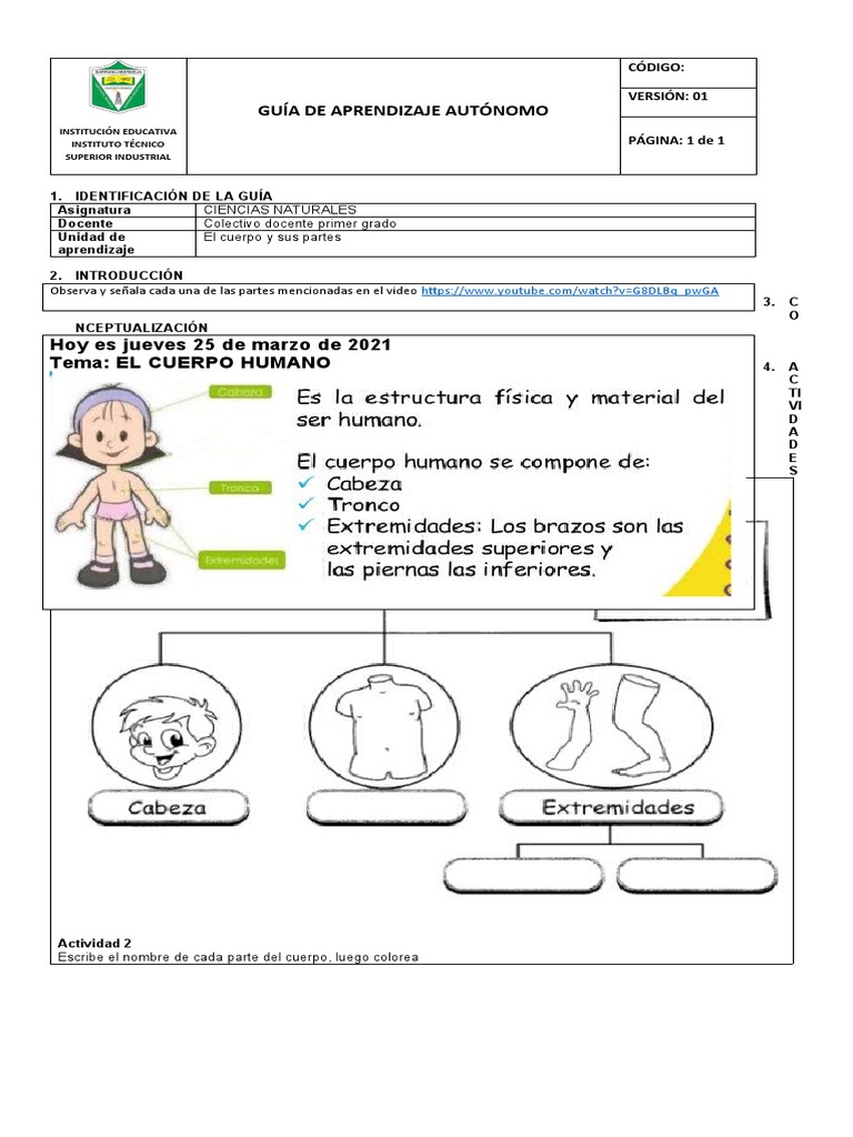 4.guia El Cuerpo y Sus Partes | PDF | La naturaleza humana | Aprendizaje