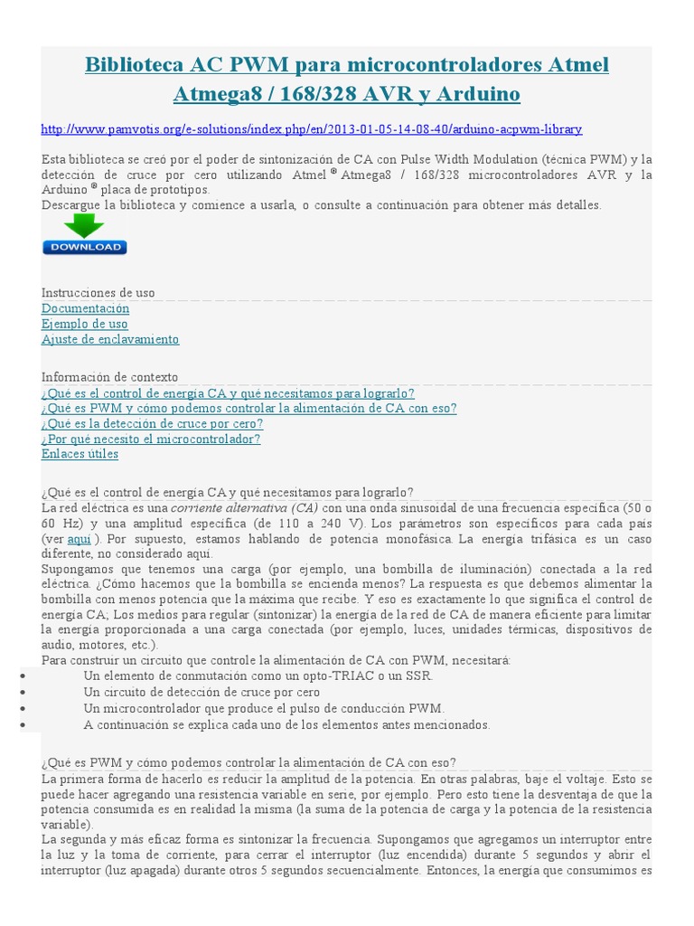 Biblioteca AC PWM para Microcontroladores Atmel Atmega8 | PDF ...