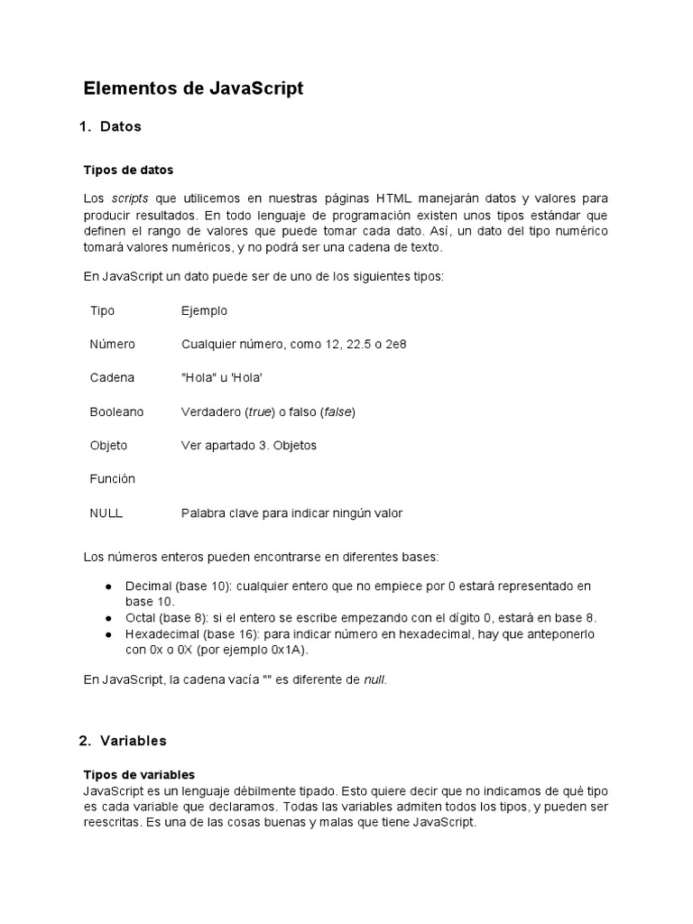 Elementos de JS | PDF | Objeto (informática) | Script Java