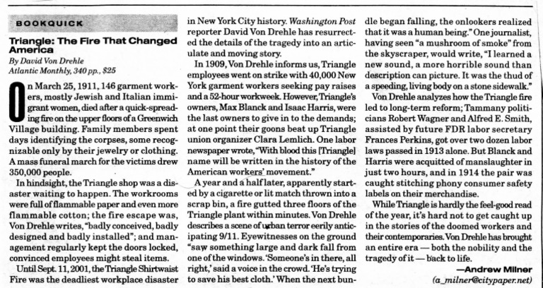 TRIANGLE: THE FIRE THAT CHANGED AMERICA Book Review | PDF