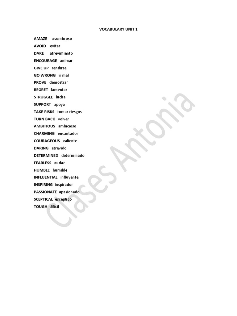 Vocabulary Unit 1 | PDF | Relaciones personales, crianza y desarrollo ...