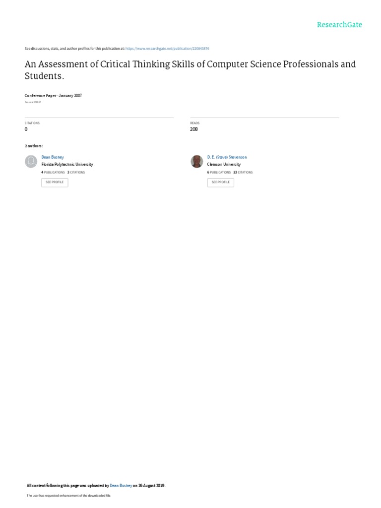 An Assessment of Critical Thinking Skills of Computer Science ...