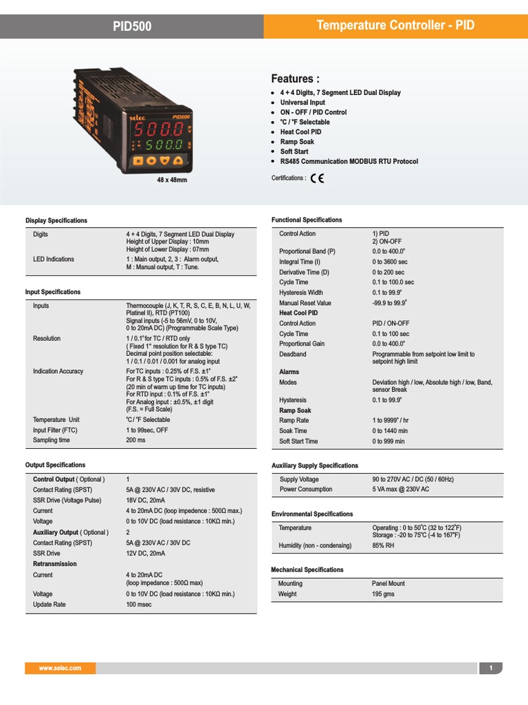 Temperature Controller - PID PID500: Features | PDF | Switch ...