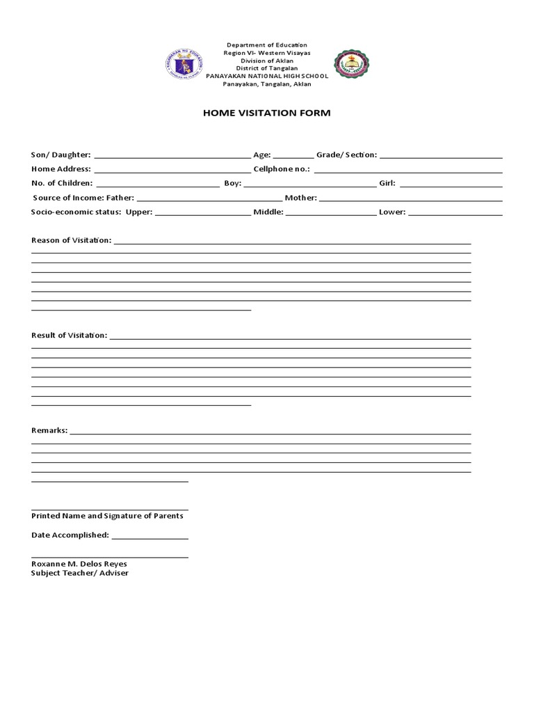 home visitation sample form