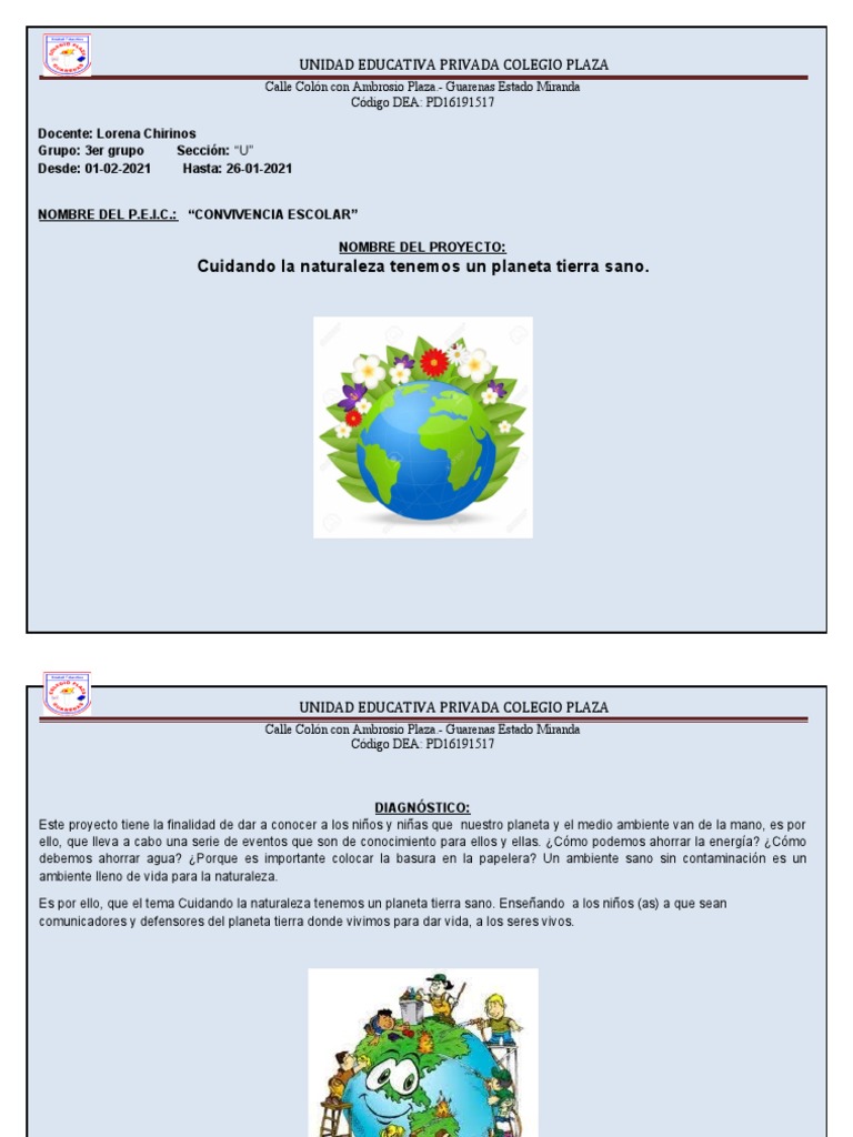 Proyecto de Febrero Cuidando La Naturaleza Tenemos Un Planeta Tierra ...