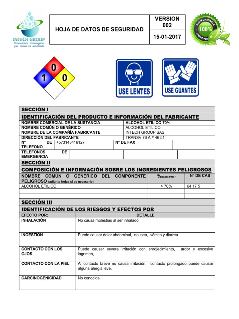 MSDS Alcohol Etilico 70% | PDF | Solubilidad | Agua