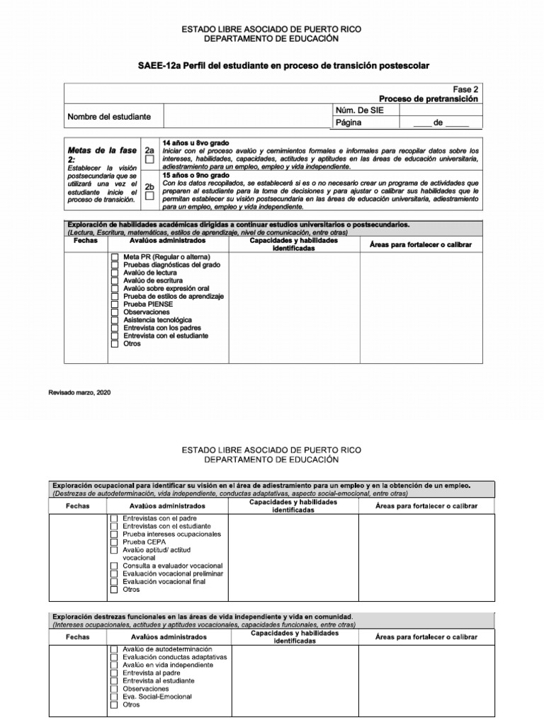 Saee 12a Perfil Del Estudiante en Proceso de Transicion Postescolar II ...