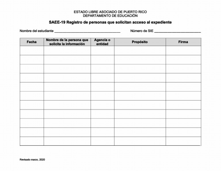 Saee 19 Registro de Personas Que Solicitan Acceso Al Expediente | PDF