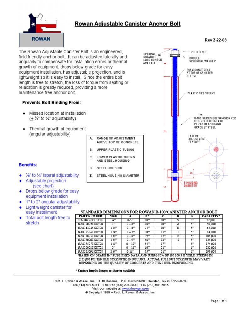 Rowan Adjustable Canister Anchor Bolt | PDF | Screw | Pipe (Fluid ...