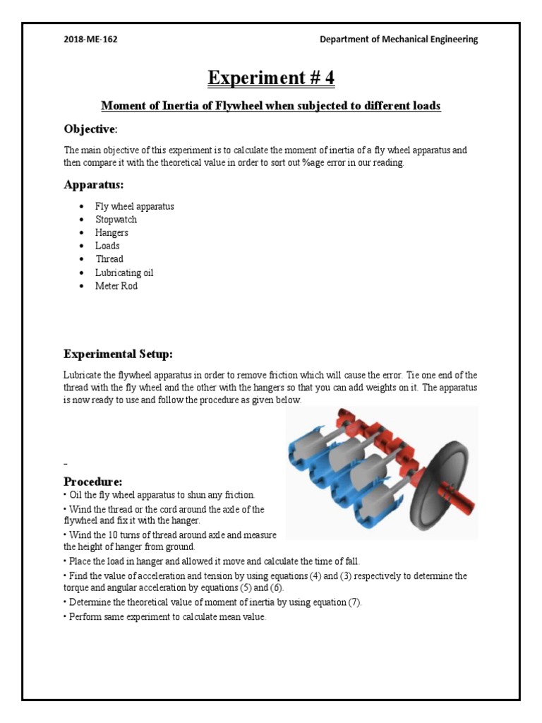 Experiment # 4: Moment of Inertia of Flywheel When Subjected To ...