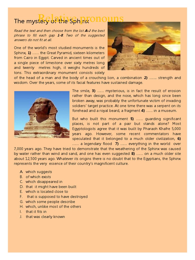 The Sphinx: History and Grammar Exercise | PDF | Language Mechanics ...