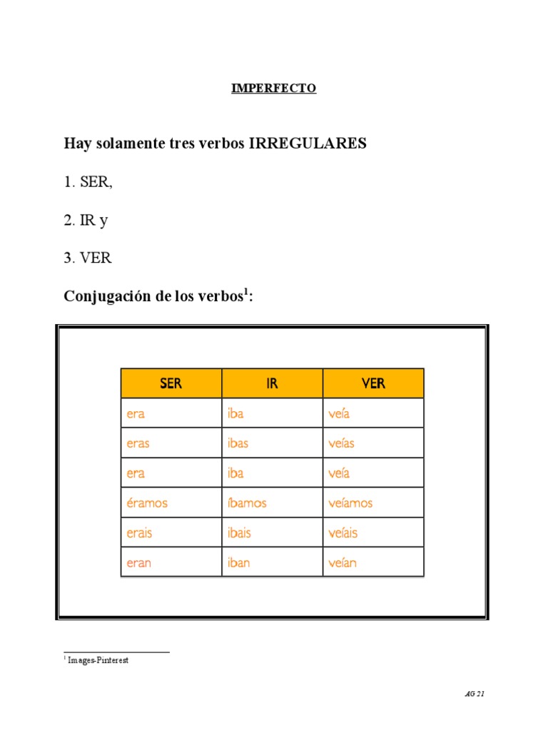 Verbos Irregulares Imperfecto | PDF