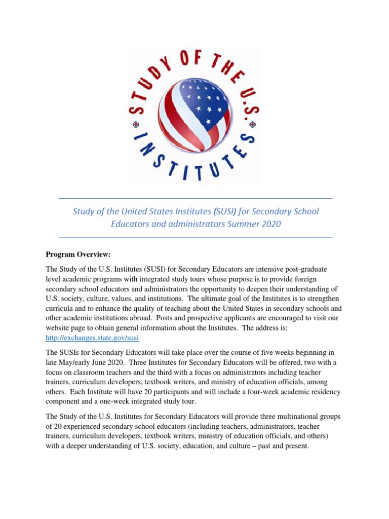 Study of The United States Institutes (SUSI) For Secondary School ...