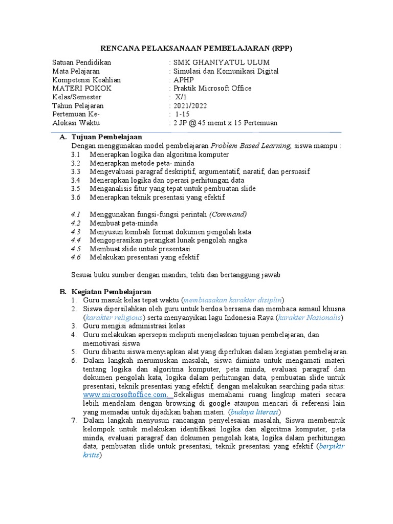 RPP Simdig Kelas X 2020 | PDF