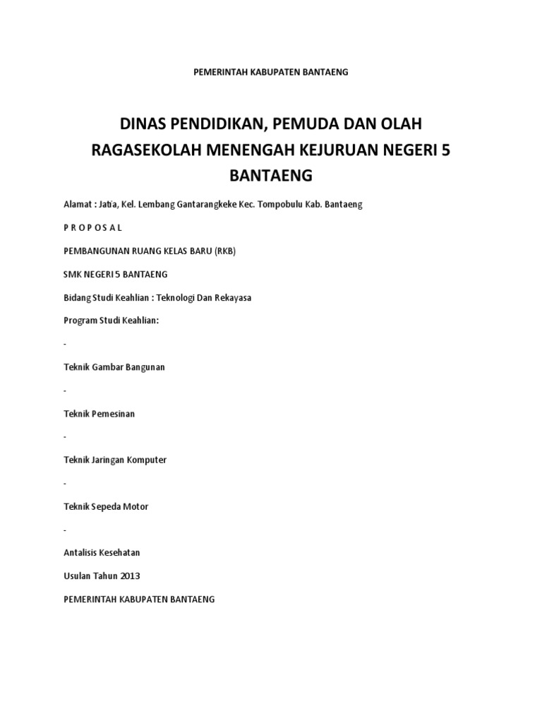 Contoh Proposal Bangunan RKB SMK Rate2 | PDF