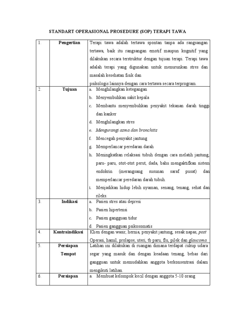 SOP Terapi Tawa untuk Kesehatan | PDF | Pengembangan Diri