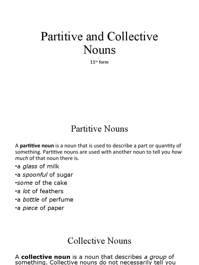 Partitive and Collective Nouns: 11 Form | PDF | Beverages | Nature