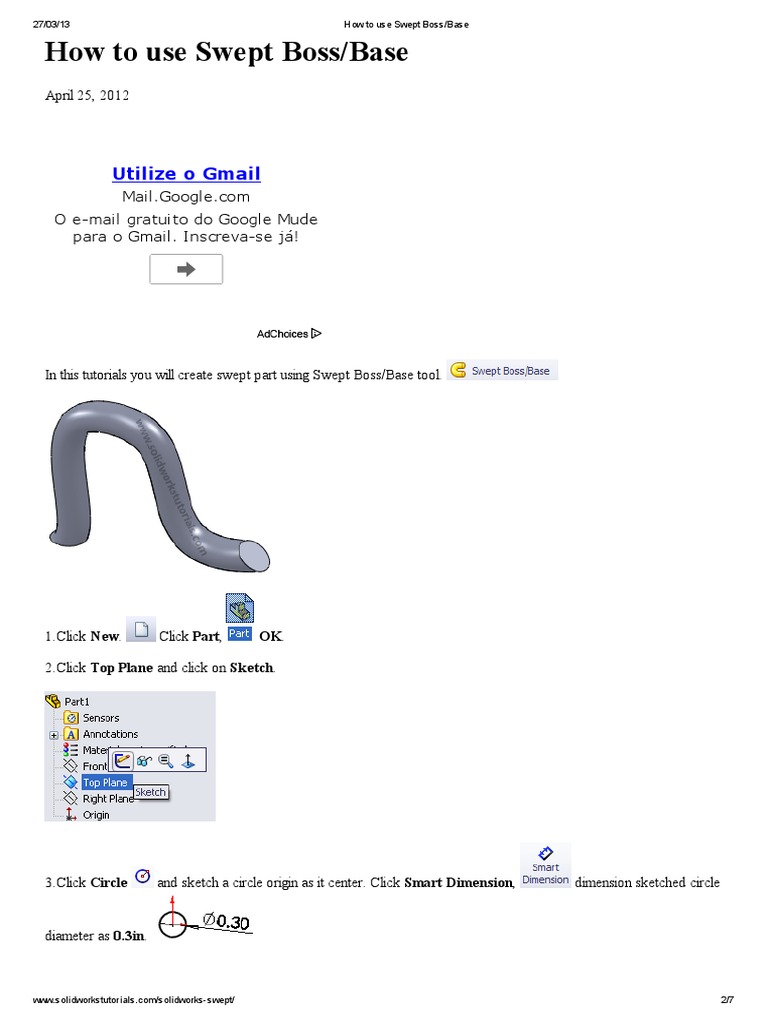 SolidWorks - 15 - How To Use Swept Boss - Base | PDF