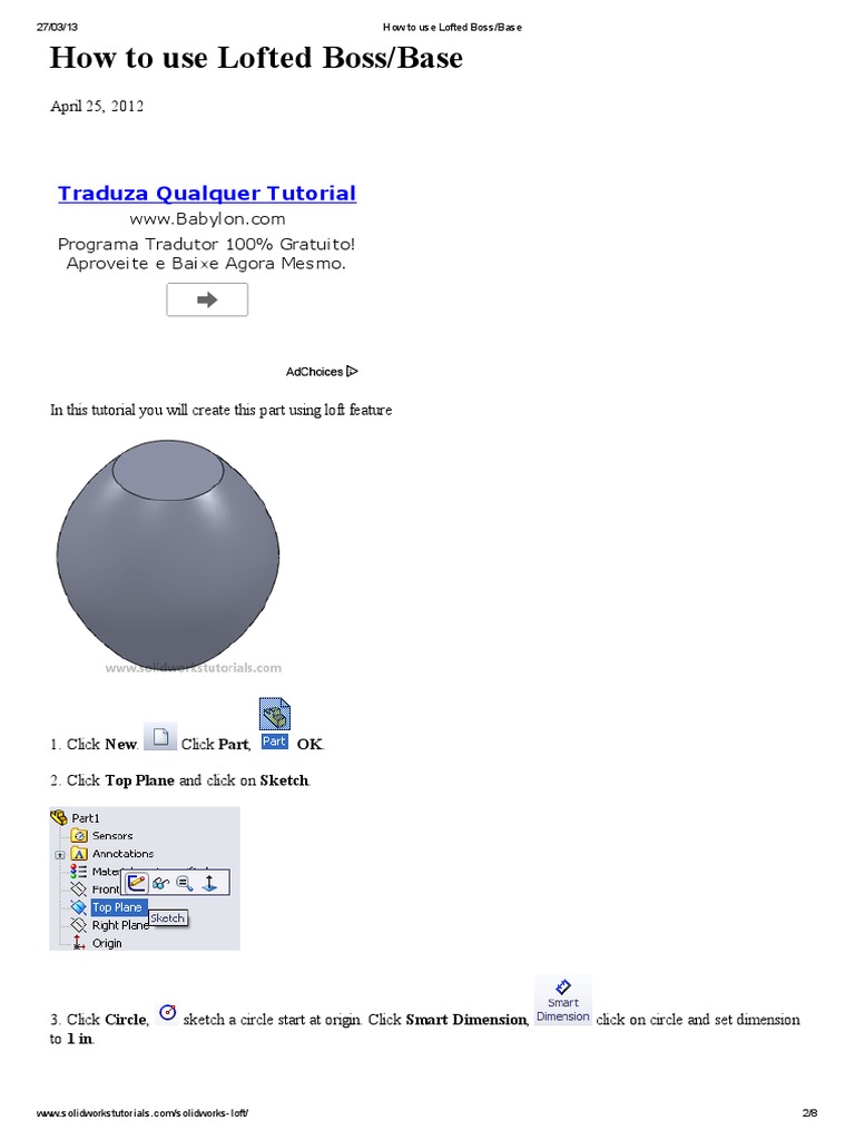 Solidworks - 16 - How To Use Lofted Boss - Base | Download Free PDF ...