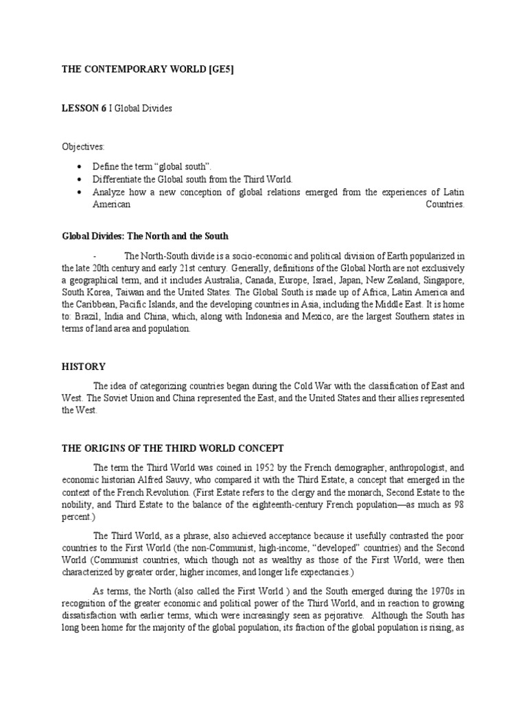 TCW (Ge5) - Module 6 - Global Divides | PDF | North–South Divide ...