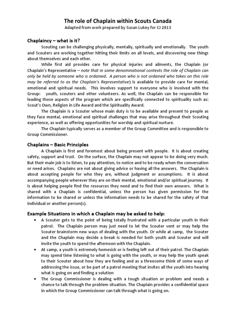 The Role of Chaplain Within Scouts Canada | PDF | Chaplain | Human Nature