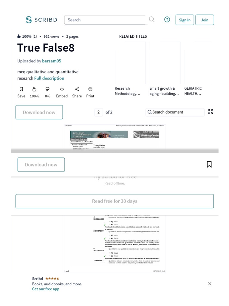 Research Quiz: True/False Insights | PDF | Qualitative Research ...