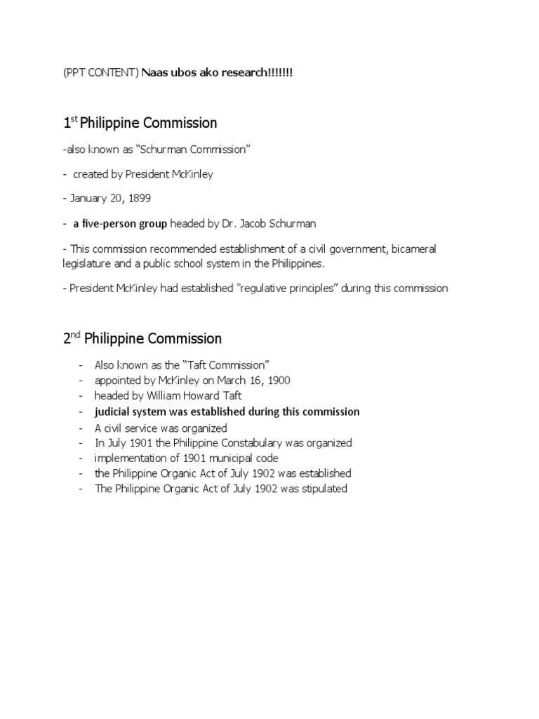 POLSCI 1ST2ND PHILIPPINE COMMISSIONS 2vb | PDF | Philippines ...
