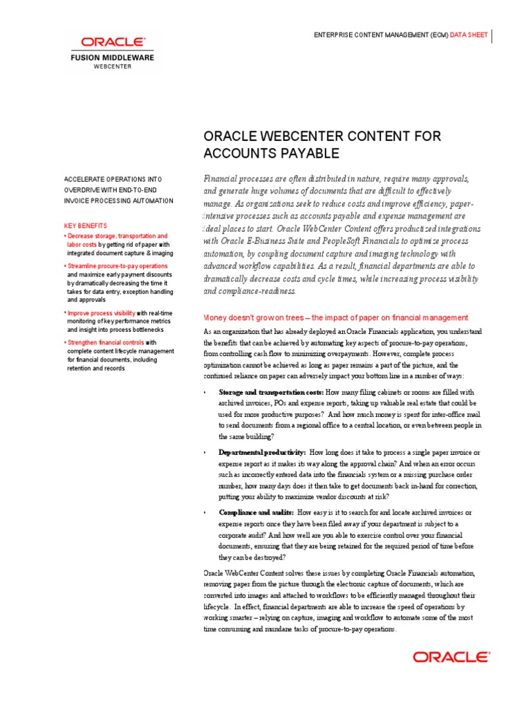 Oracle Webcenter Content For Accounts Payable: Data Sheet | PDF ...