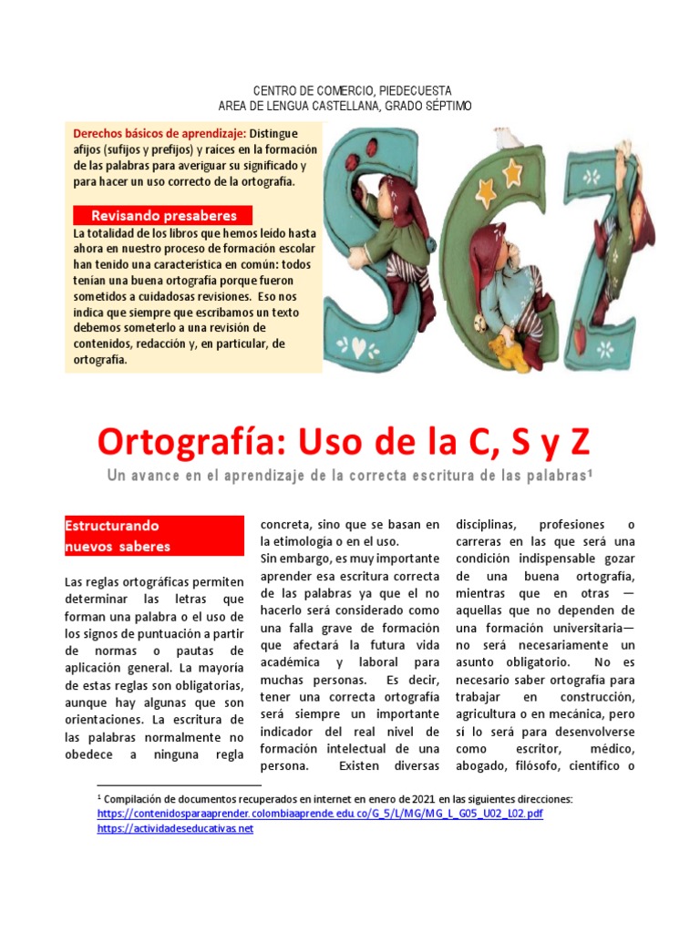 Uso de la C, S y Z en Ortografía | PDF | Ortografía | Escritura