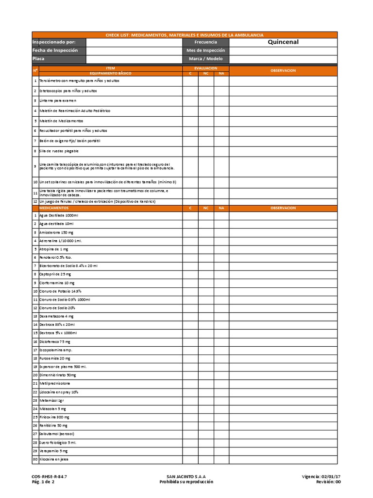 Checklist for verifying ambulance medical supplies and equipment | PDF ...