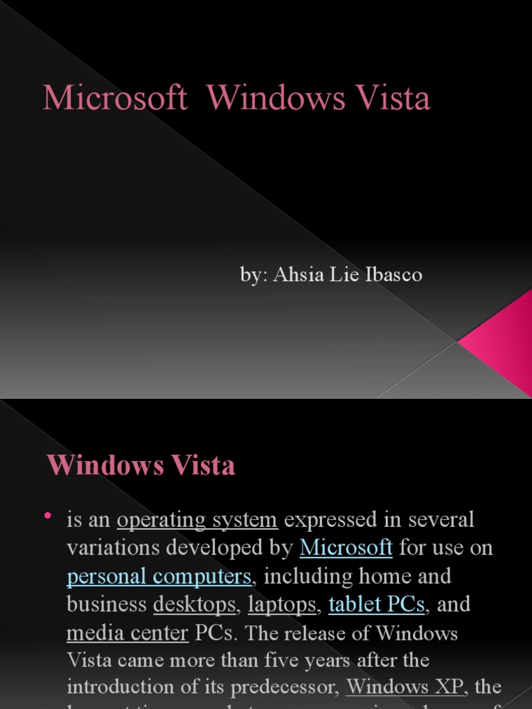 Overview of Microsoft Windows Vista | PDF | Windows Vista | Microsoft ...