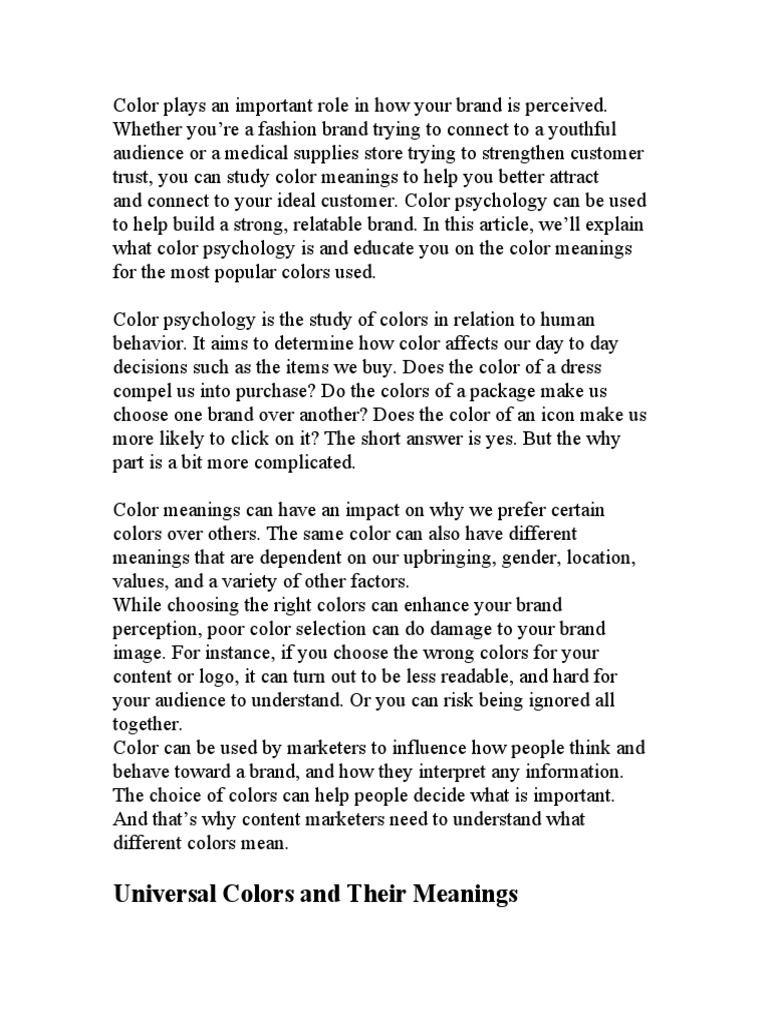 Color Psychology | PDF | Brand | Psychology