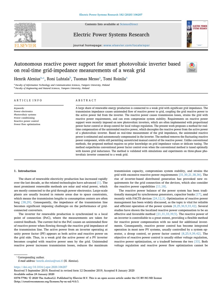 Electric Power Systems Research: Sciencedirect | PDF