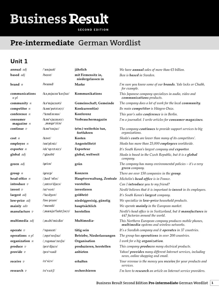 Business German Wordlist Guide | PDF | Baggage | Business