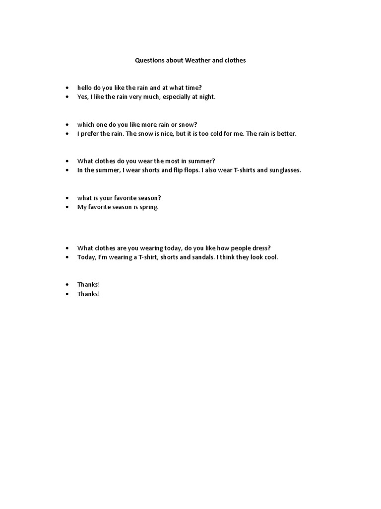 Questions About Weather and Clothes | PDF | Lifestyle