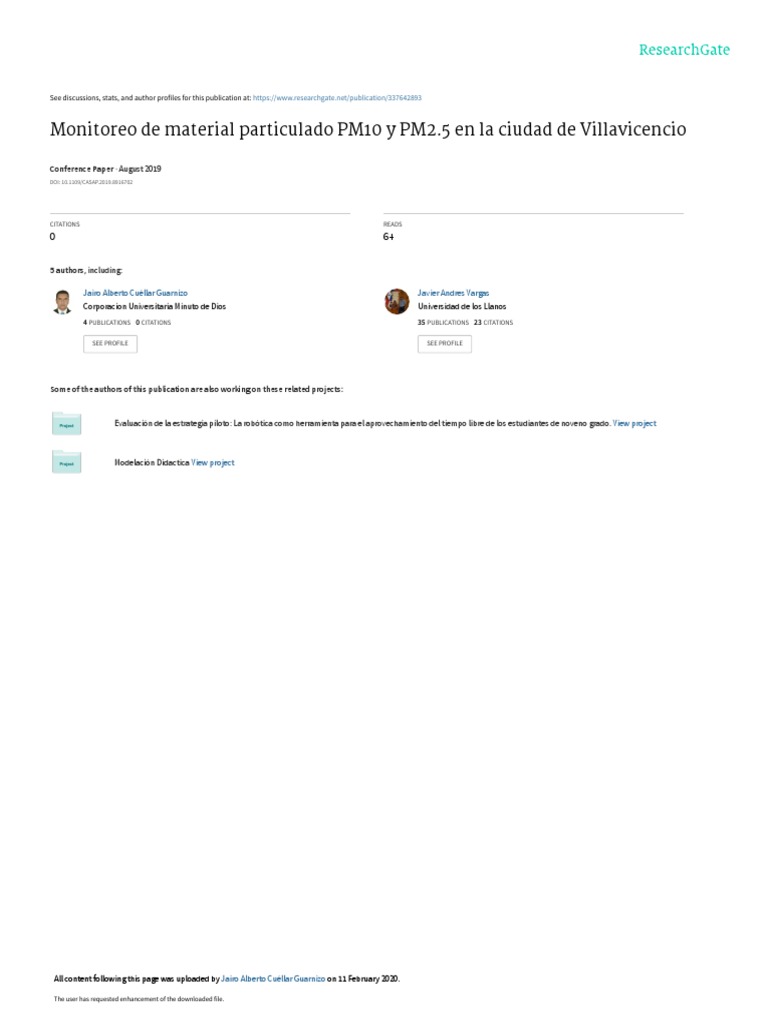 Articulo - pm10 - pm25 Villavicencio 2019 | PDF | La contaminación del aire | Contaminación
