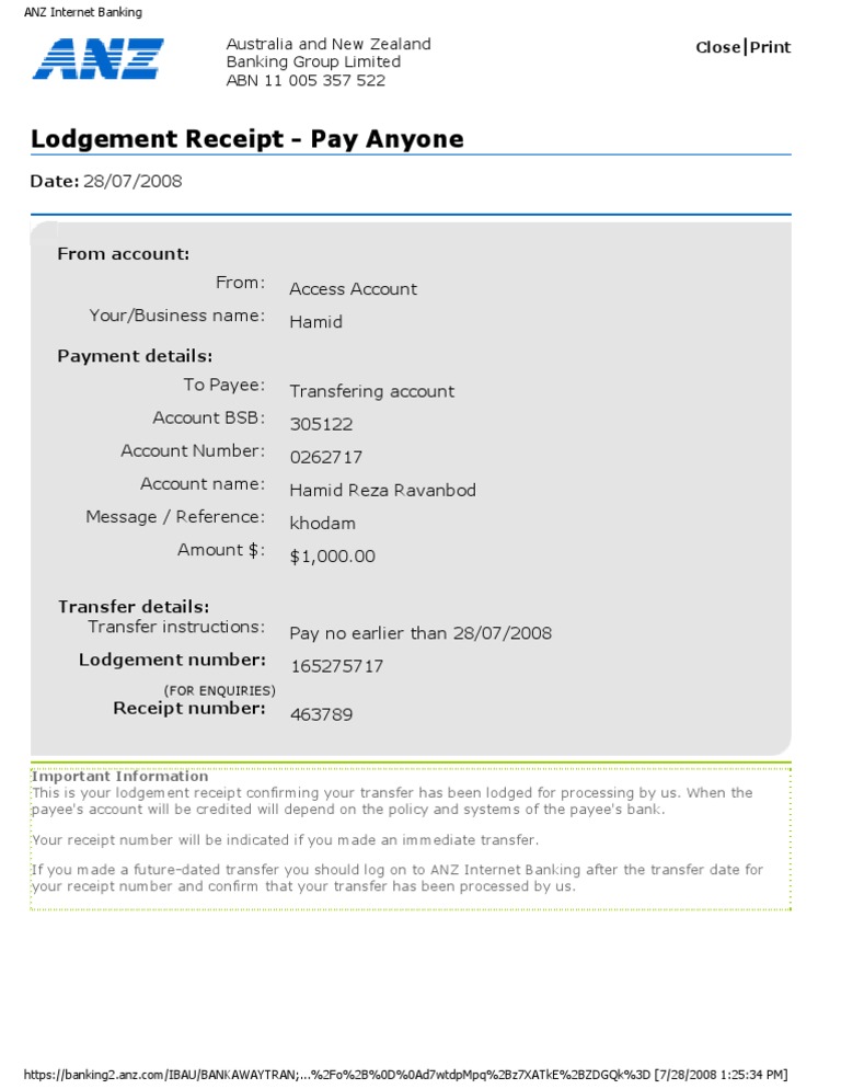 ANZ Internet Banking | PDF