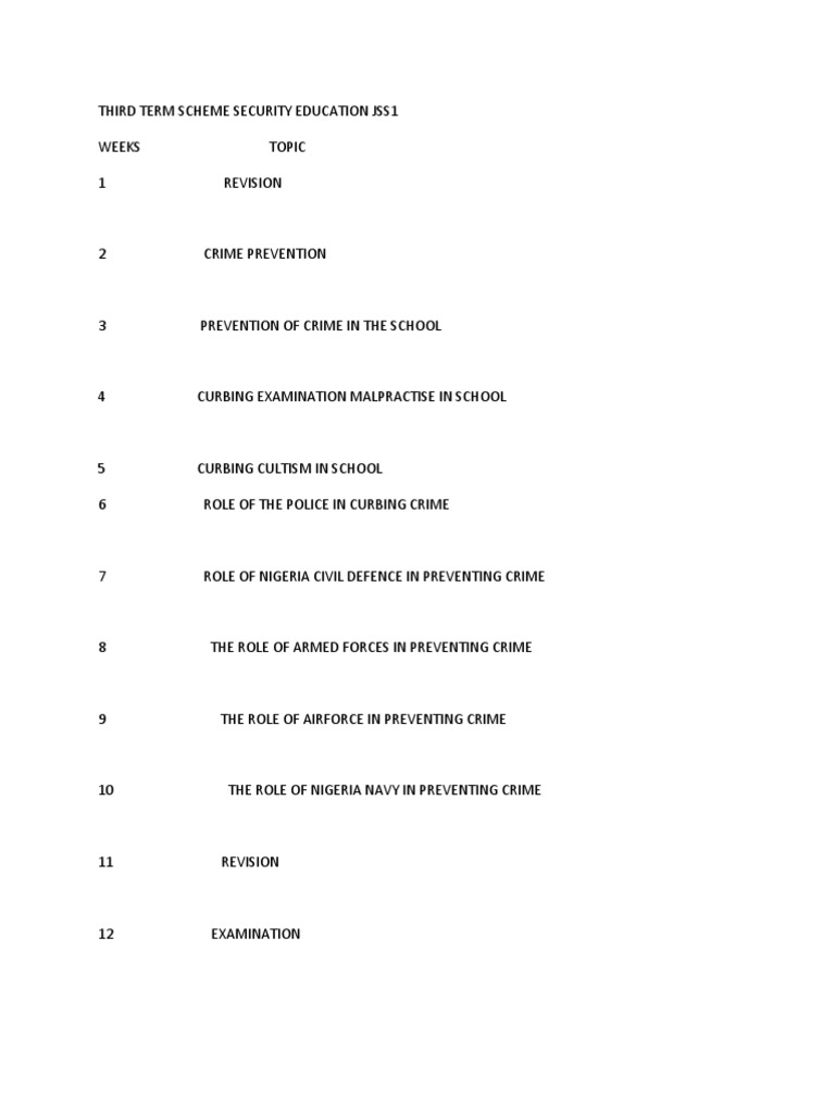 Third Term Enotes Security Education JSS1 | PDF | Crime & Violence ...